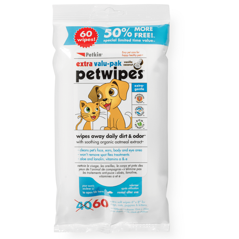 Buy Petkin Vanilla Coconut Petwipes for Dogs & Cats - PawsAndPaws.com